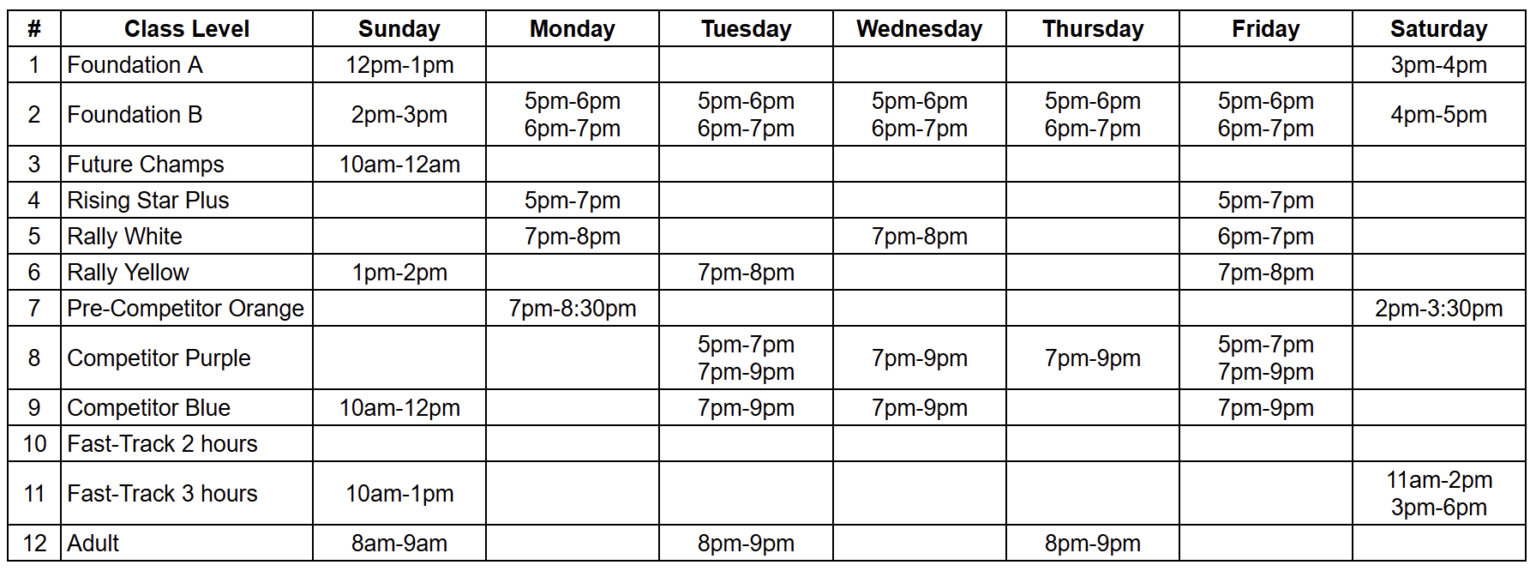 Classes Schedules - Mckinney Badminton Center